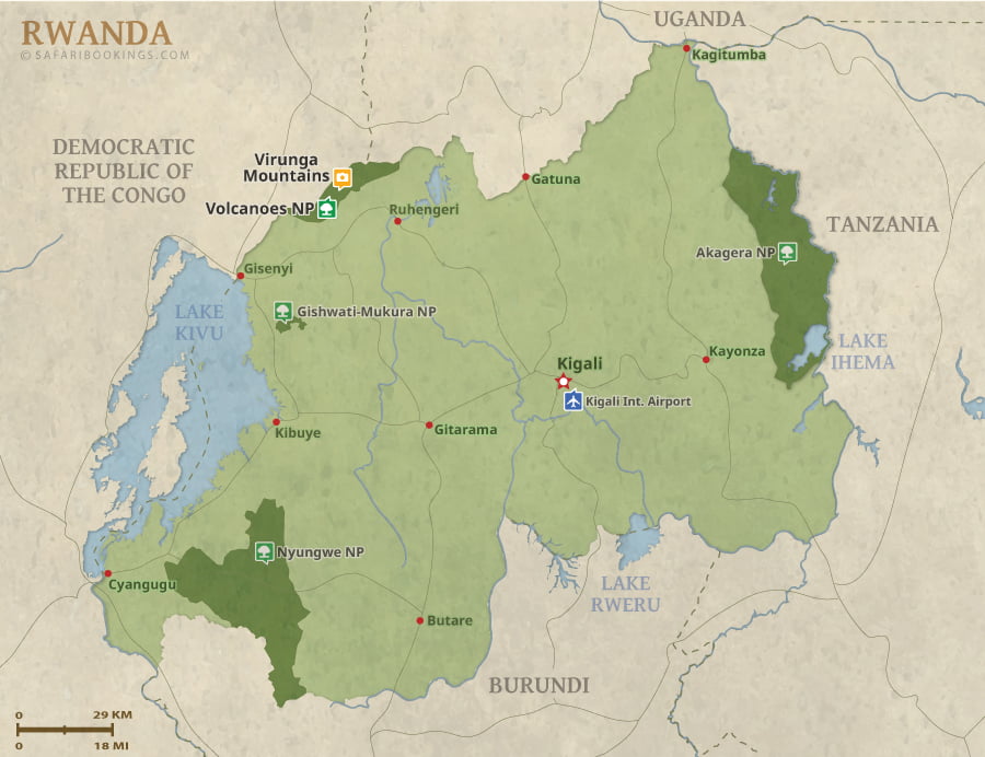 Rwanda Map – Detailed Map of Rwanda national parks