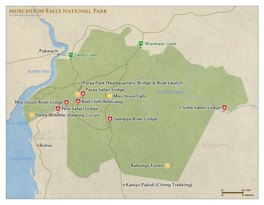 Murchison Falls Map Detailed Map Of Murchison Falls National Park Murchison Falls Map Detailed Map Of Murchison Falls National Park